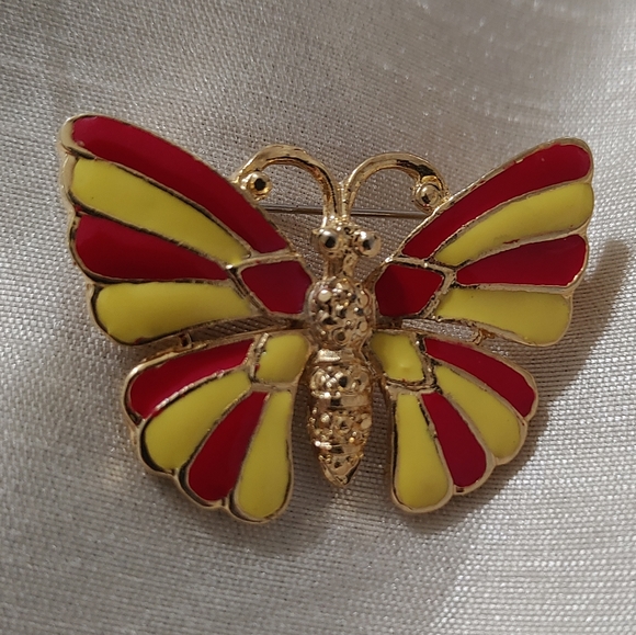 Vintage | Jewelry | Vintage Red And Yellow Enamel Butterfly Pin | Poshmark